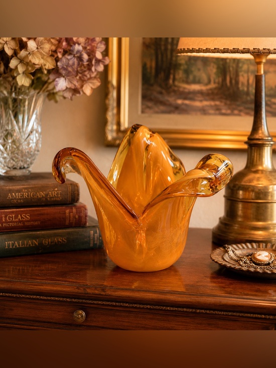 Murano | Art | Vintage Murano Amber Art Glass Handkerchief Vase Bowl ...